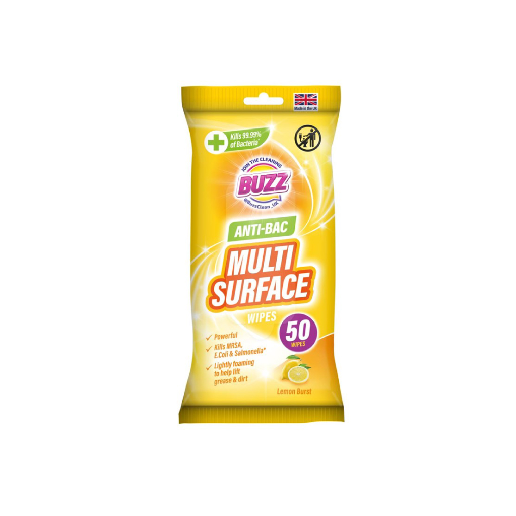 Buzz Anti-Bacterial Wipes Lemon 50s | EMT Healthcare