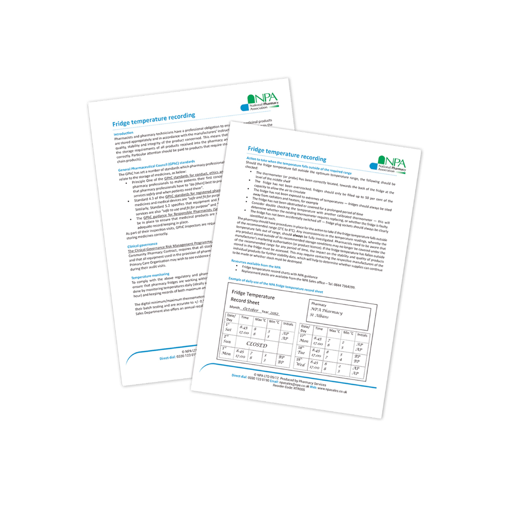 Fridge Temperature Sheet Packs | EMT Healthcare